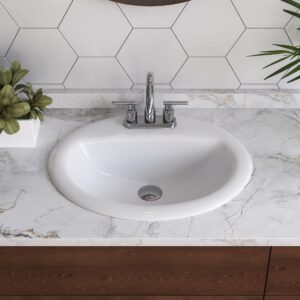 bathroom vessel sink, deervalley, 20”x17” oval ceramic drop-in sink for bathroom white vessel sink modern art basin bathroom sink with overflow and three faucet holes at 1.25”, dv-1ds0120