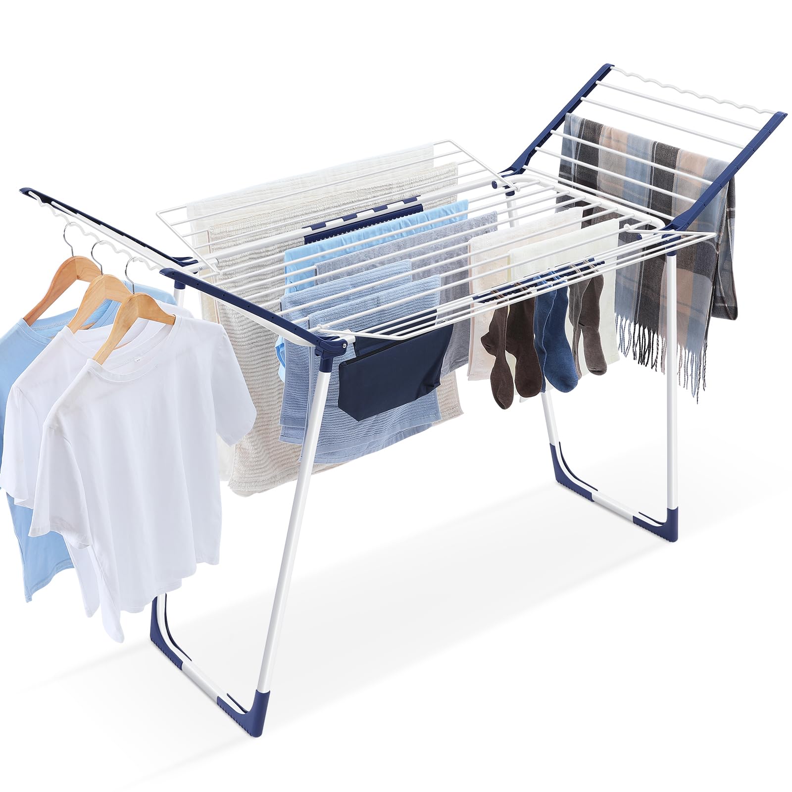 APEXCHASER Clothes Drying Rack, Foldable Laundry Rack with Sock Clips, Indoor/Outdoor for Towels, Clothes, Dress