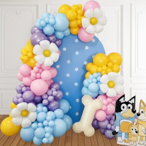 momoshero 142pcs blue balloons arch garland kit,paw dog birthday party decorations,sunflower bone foil balloons blue purple yellow pink balloons for boys girls blue puppy theme baby shower supplies