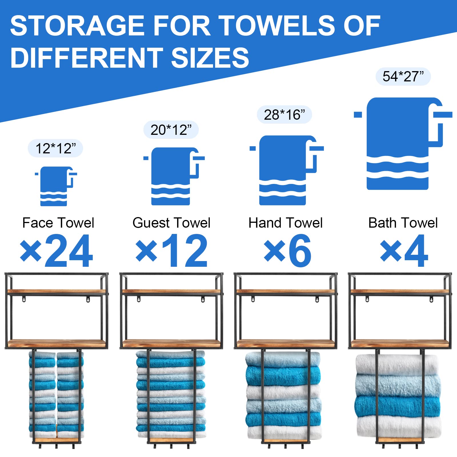 MOUGIGI Towel Rack Wall Mounted - Space-Saving Design for Small Bathrooms - Versatile Organizer for Towels, Blankets, and More - Ideal for RVs and Hotels