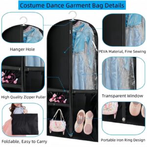 Sanseenia Clear Dance Costume Garment Bag, 39 Inch Garment Bag for Dance Competitions, Kids Hanging Clothes Cover for Girls Closet Storage with 3 Zippered Pockets