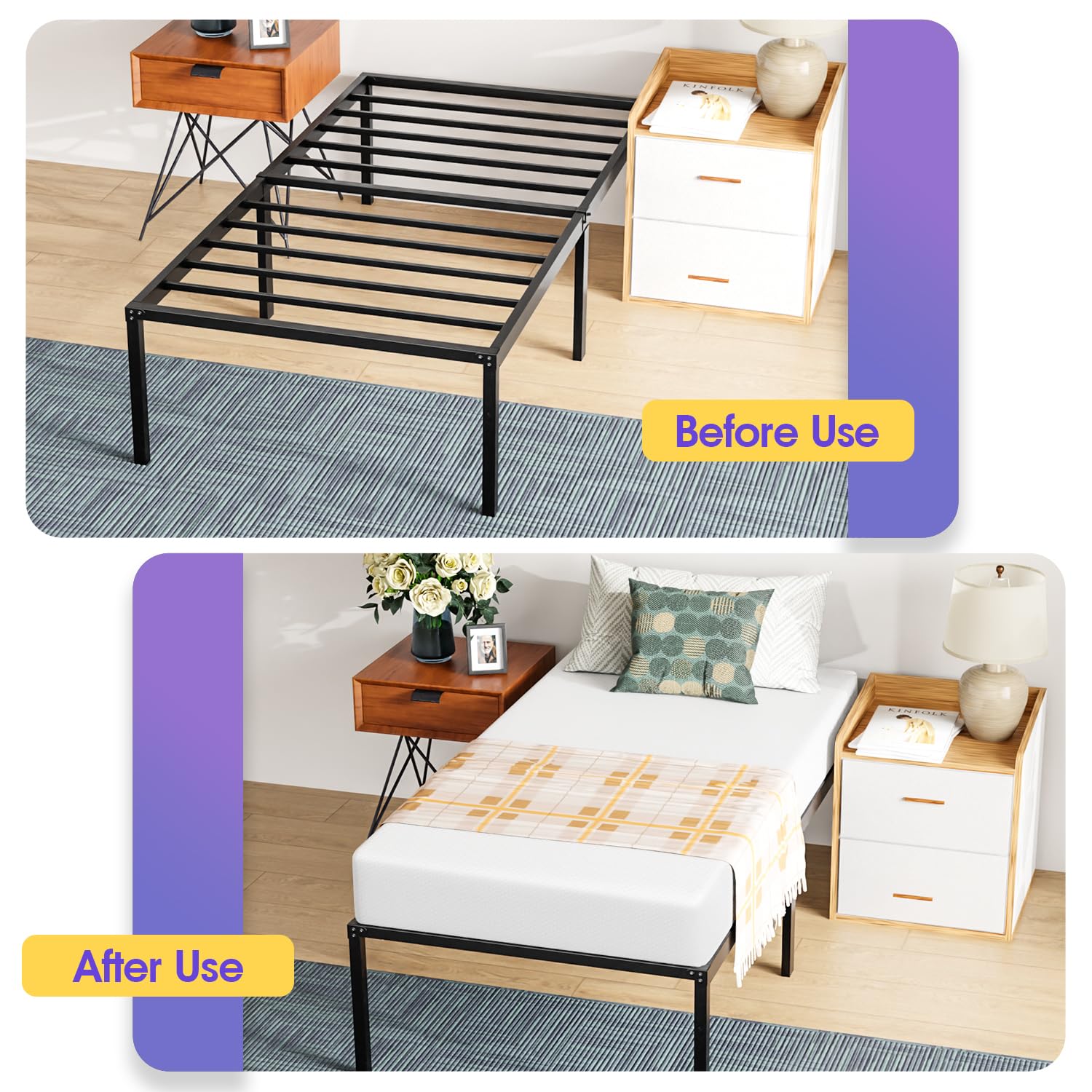 PayLessHere 18 Inch High Metal Platform Bed Frame with Maximum Storage Space Under The Heavy Duty Bed Frame No Box Spring Needed Noise-Free Easy Assembly (Twin)