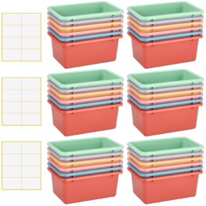 outus 36 pcs 11.6 x 7.7 inch macaron color plastic cubby bins with labels classroom stacking bins storage container book bins for classroom preschool office home organizer, 6 colors