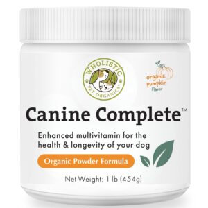 wholistic canine complete with organic pumpkin for dogs - 1 lb - dog vitamins and supplements with pumpkin powder for digestion, skin & coat health - multivitamin for dogs with probiotics & fiber