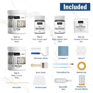 DWIL Marble Countertop Paint Kit, Epoxy Counter Top Refinishing Kit, Kitchen Bathroom Coating for Marble, Granite, Laminate, Ceramic Tile, Cover 45 sq.ft (Jazz White)