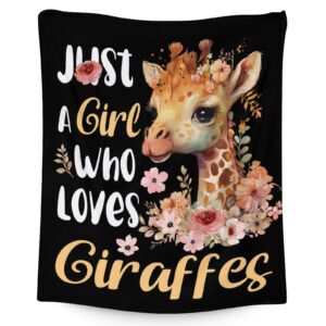 giraffe blanket gifts - 40"x50" cute throw blanket for girls - black soft plush blankets for couch, sofa