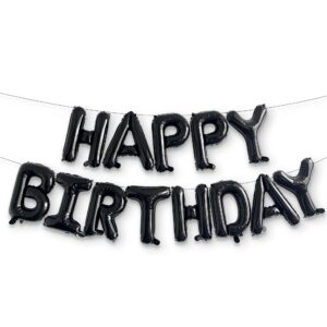 HOUSE OF PARTY Happy Birthday Balloon - 16 inch | Black Mylar Capital Foil Birthday Balloons Banner, Black Party Decorations for Men, Women