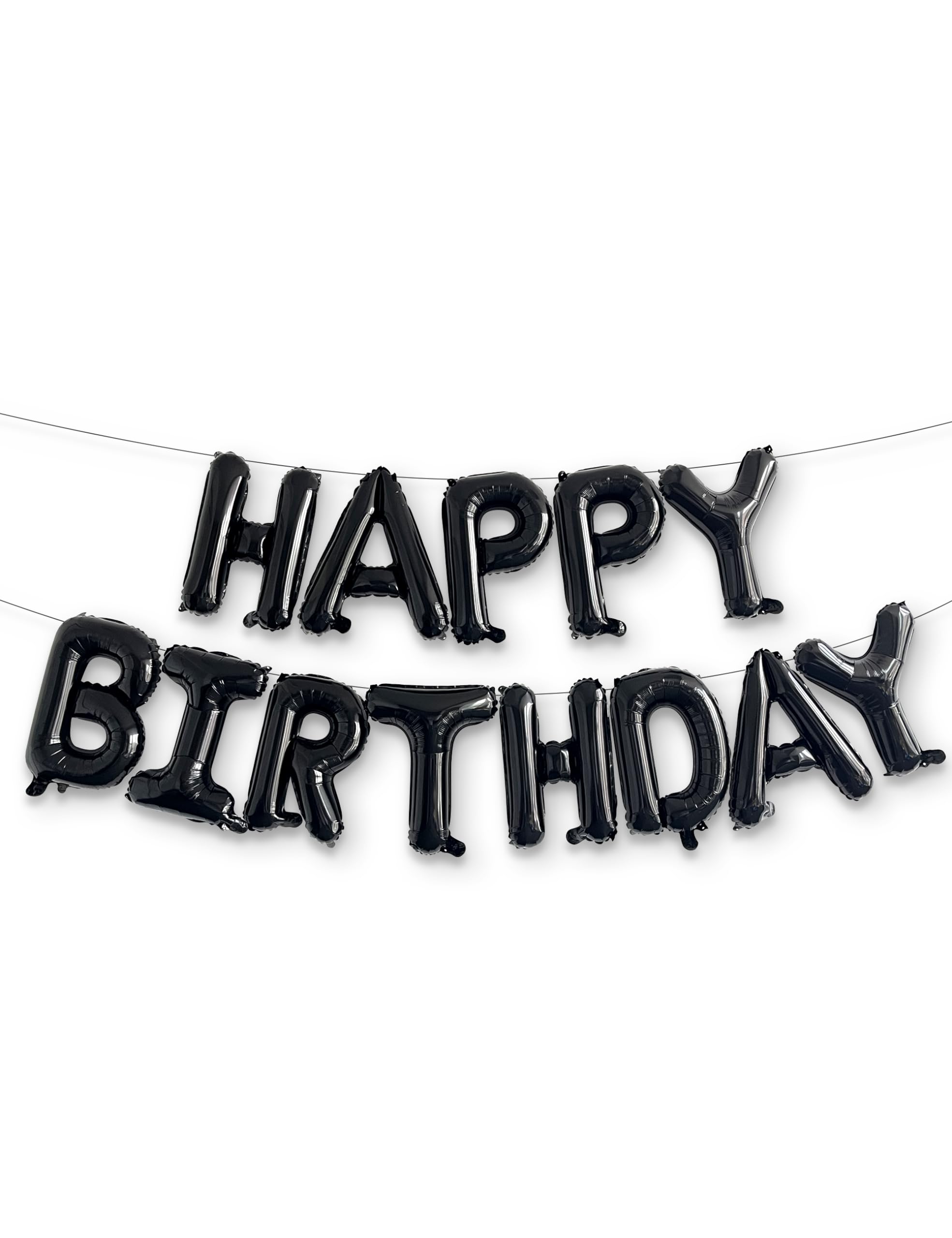 HOUSE OF PARTY Happy Birthday Balloon - 16 inch | Black Mylar Capital Foil Birthday Balloons Banner, Black Party Decorations for Men, Women