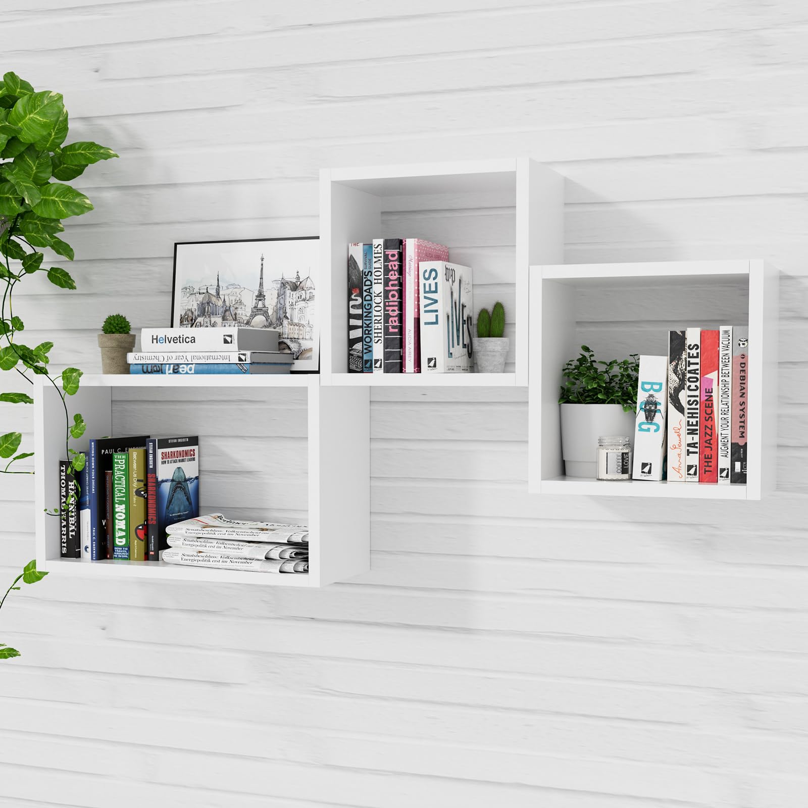 Kaboon Wall Mount Shelf Set of 3, Floating Cube Shelves for Space Discovery Home and Commercial Use, Large Size Shelves Set, White