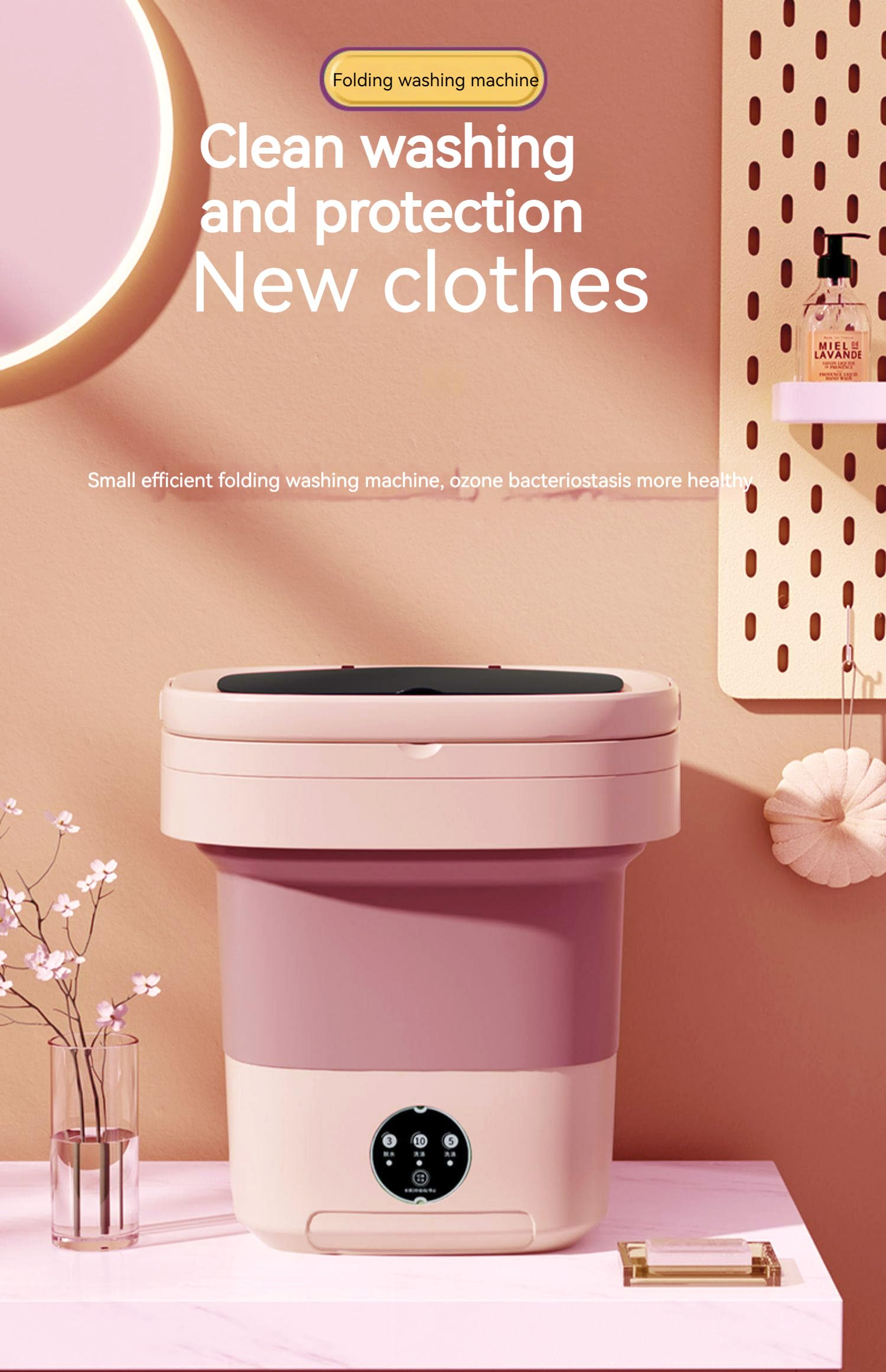 11L/370oz Powerful Portable Washing Machine, Foldable Mini Washer for Baby Clothes,Underwear, Small Items,3 Modes - Apartment,Dorm,Camping,Travel (Pink-A)