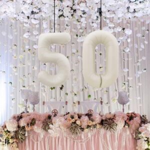 YFHVJTKO 40 Inch Number 24 Foil Balloons 24th Celebration Decorations for Happy 24th Birthday Party Wedding Bridal Shower Engagement Photo Shoot Anniversary Decoration, Number 24 Cream White Balloon