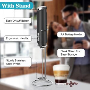 Milk Frother Electric Mixer Coffee - Battery Operated Whisk Handheld Drink Stirrer Mixing Wand - Mini Coffee Foam Blender with Stand for Matcha, Latte, Cappuccino, Frappe, Chocolate