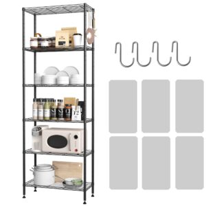 homefort 6-shelving unit, adjustable wire shelving, metal wire shelf with shelf liners and hooks for kitchen, closet, bathroom, laundry, black,21" w x 11" d x 69" h