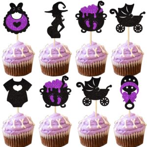 24 pack halloween baby shower cupcake toppers a baby is brewing cupcake picks witch pregnant women halloween gneder reveal cupcake decorations party supplies black pink