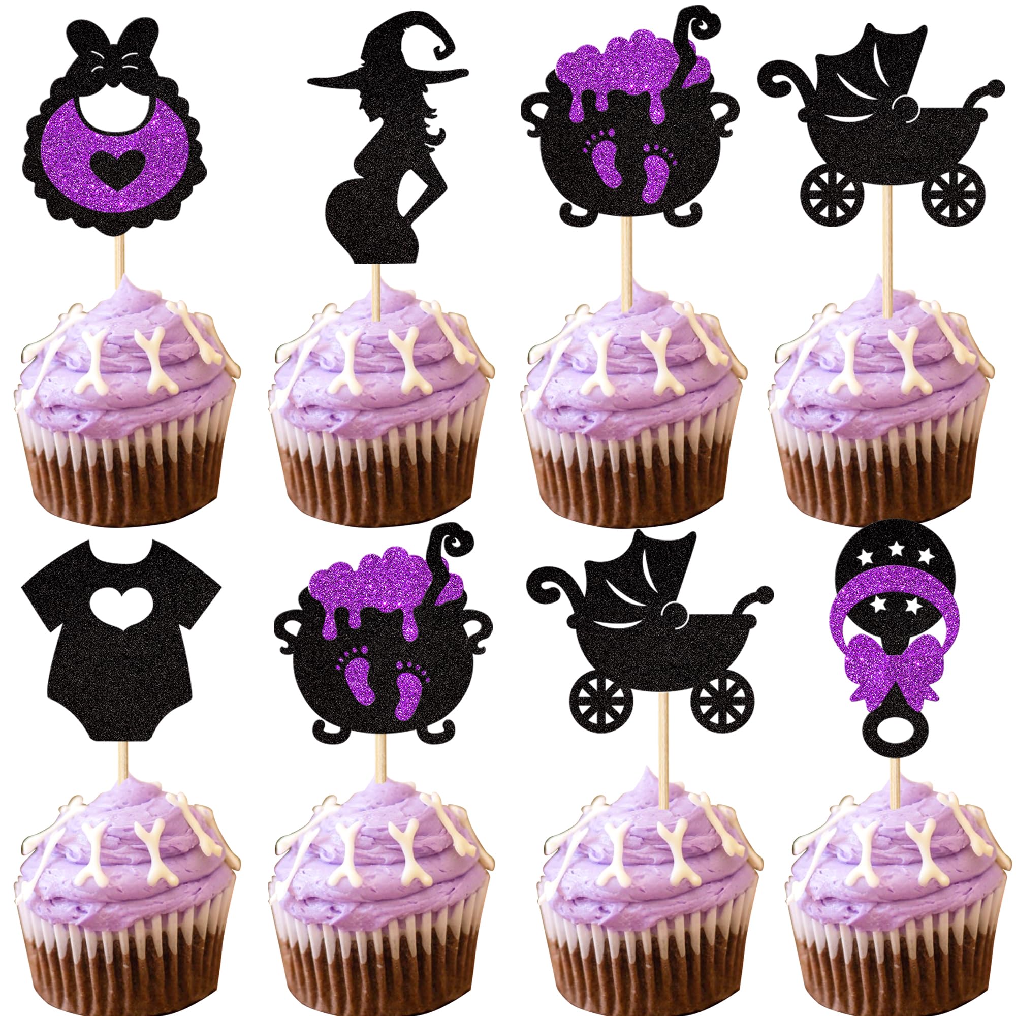 24 Pack Halloween Baby Shower Cupcake Toppers A Baby Is Brewing Cupcake Picks Witch Pregnant Women Halloween Gneder Reveal Cupcake Decorations Party Supplies Black Pink