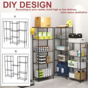 HOMEFORT 6-Shelving Unit, Adjustable Wire Shelving, Metal Wire Shelf with Shelf Liners and Hooks for Kitchen, Closet, Bathroom, Laundry, Black,21" W x 11" D x 69" H