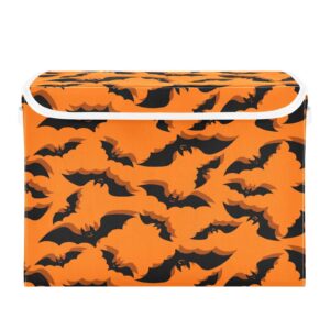 storage bins with lid silhouettes of black bats toys fabric storage basket large collapsible organizers bedroom halloween orange storage boxes cubes and handles for clothes office shelves