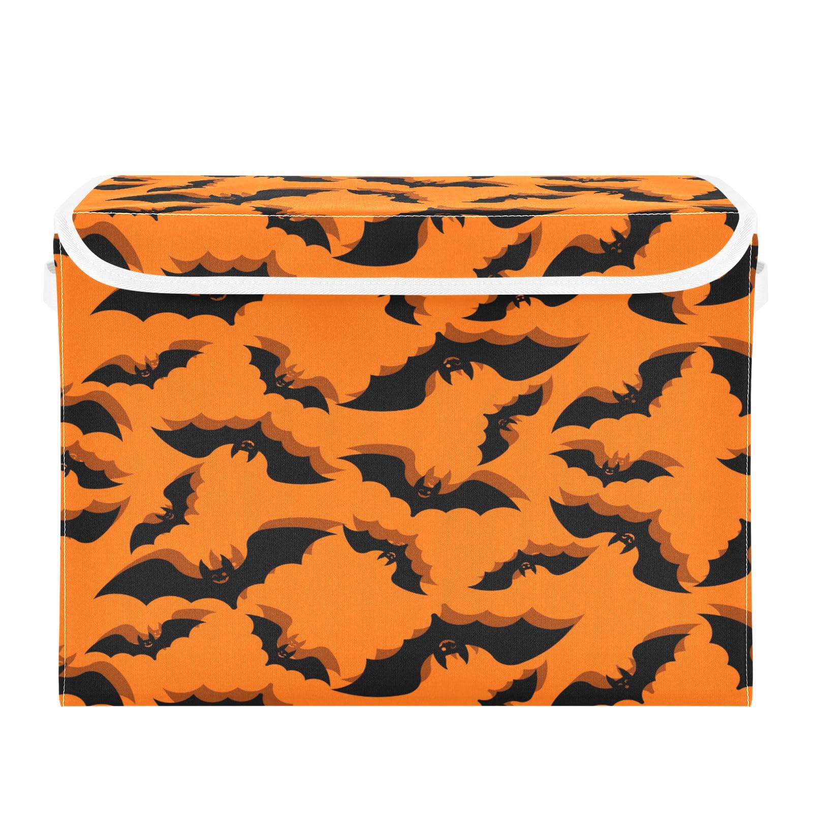 Storage Bins with Lid Silhouettes Of Black Bats Toys Fabric Storage Basket Large Collapsible Organizers Bedroom Halloween Orange Storage Boxes Cubes and Handles for Clothes Office Shelves