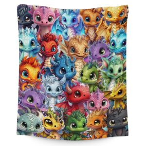 dragon blanket gifts - 40x50 inches cute throw blanket for kids, boys & girls - colorful soft fuzzy blankets for couch, sofa & bed