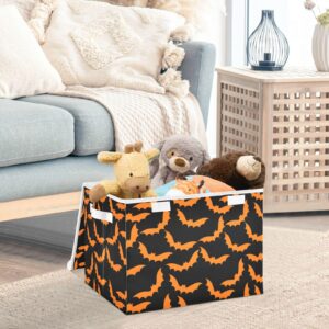 Storage Bins with Lid Orange Bat Halloween Black Toys Fabric Storage Basket Large Collapsible Organizers Bedroom Storage Boxes Cubes and Handles for Clothes Office Shelves