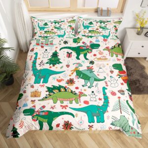 cute dinosaur duvet cover set full size,christmas theme dinosaur bedding set 3pcs for kids girls boys,cartoon xmas tree snowman comforter cover xmas animal quilt cover teens room decor,2 pillowcases