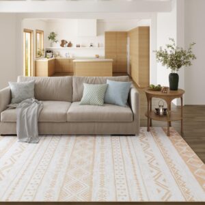 WondRg 6x9 Washable Area Rug Beige Boho Living Room Bedroom Large Throw Rug Non Slip Soft Modern Moroccan Indoor Floor Carpet for Dining Room Office Entryway Kitchen Nursery