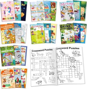 kalysky 24 mini activity books for kids party favors ages 4-8 8-12,fun and challenges include mazes, dot to dot,word search, word scramble and more for goodie bag stuffer classroom activity