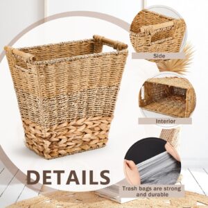 Mifoci 2 Pcs Wicker Trash Basket for Bathroom Woven Rattan Garbage Basket with 50 Plastic Garbage Bags, Boho Wicker Trash Can for Bathroom Kitchen Bedroom, Wicker Garbage Can(Multicolor)