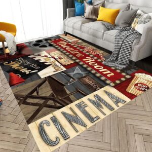 Retro Movies Area Rug, Cinema Home Theater Non Slip Easy Care Bedroom Rugs, Breathable Durable Carpet for Indoor Study Living Room Office Decor Rug - 4 ft x 6 ft