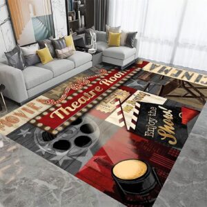 retro movies area rug, cinema home theater non slip easy care bedroom rugs, breathable durable carpet for indoor study living room office decor rug - 4 ft x 6 ft