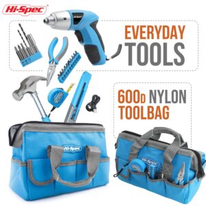 Hi-Spec 21-Piec Blue Tool Set with 3.6V USB Electric Power Screwdriver,Tool Kit for Home, DIY Essential Hand Tool Set Kit