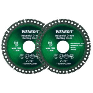 wenora 2pcs 4 inch indestructible disc for grinder, cutting discs 4 1/2 for angle grinder, 7/8" arbor angle grinder diamond cutting dis for smooth cutting, chamfering, grinding