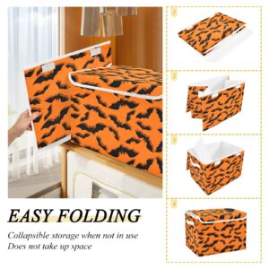 Storage Bins with Lid Silhouettes Of Black Bats Toys Fabric Storage Basket Large Collapsible Organizers Bedroom Halloween Orange Storage Boxes Cubes and Handles for Clothes Office Shelves