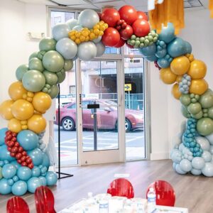 MOMOSHERO 165Pcs Red Blue Yellow Green Balloon Arch Garland Kit,with Star Foil Balloon Double Stuffed Red Blue Balloons for Super Bro Carnival Themed Birthday Party Decorations Video Game Baby Shower