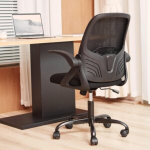 larksperal comfy ergonomic office chair - swivel mid back computer chair with lumbar support, wheel & flip-up armrests, adjustable mesh desk chair for home, work, study, 300 lbs capacity, black