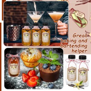 Uiifan 8 Pcs 4 oz Vanilla Extract Bottles Boston Round Bottles with Caps Glass Bottle and 8 Pcs Vanilla Extract Labels Stickers for Syrup Gift Glass Food Storage Canister Set Sauce Beans (Clear)