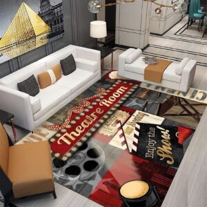 Retro Movies Area Rug, Cinema Home Theater Non Slip Easy Care Bedroom Rugs, Breathable Durable Carpet for Indoor Study Living Room Office Decor Rug - 4 ft x 6 ft