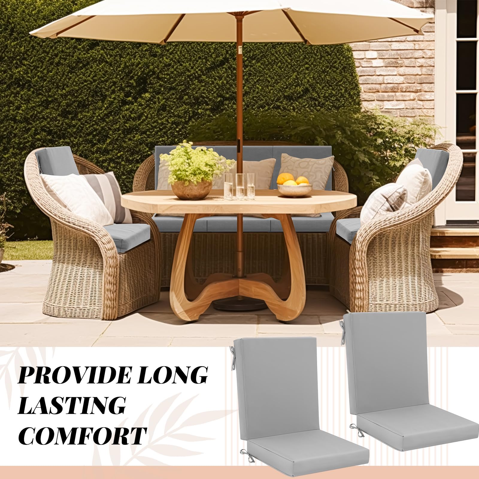 Patelai 2 Set Outdoor Dining Chair Cushions Patio Dining Chair Cushions High Back Patio Chair Cushions Weather Resistant Chair Cushion for Outdoor Furniture 42 x 21 x 3 in(Light Grey)