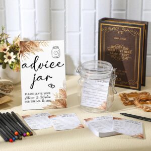 Sintuff 114 Pieces Boho Theme Bridal Shower Decoration Include Advice and Wishes for the Mr and Mrs Wedding Advice Sign with Holder 100 Advice and Wishes Cards 12 Pens PET Wedding Wish Jar for Guests