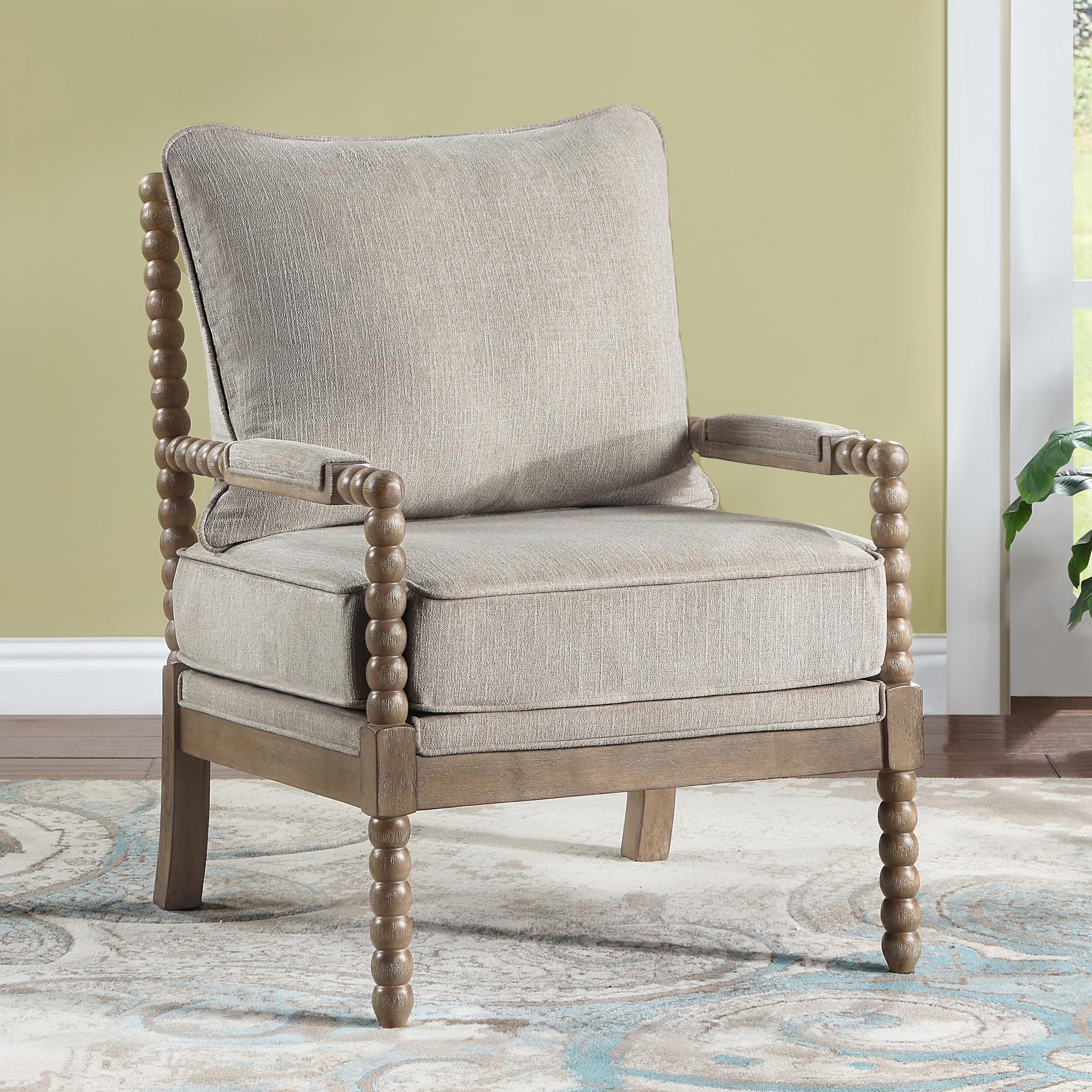 DUHOME Linen Fabric Spindle Accent Chair with Wood Frame,Modern Accent Chairs with Padded Spring Seat and Brushed White Base for Living Room Bedroom Farmhouse Home Office Belcony