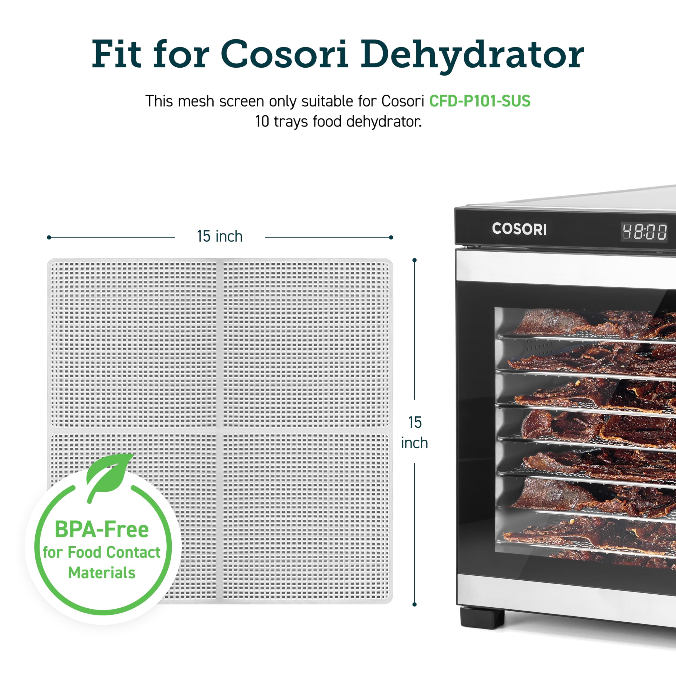 COSORI Food Dehydrator Accessories, Plastic Mesh Screens for 10 Tray CFD-P101-SUS and Other Models, BPA-Free, CFD-MS102-WUS, 2 Pack