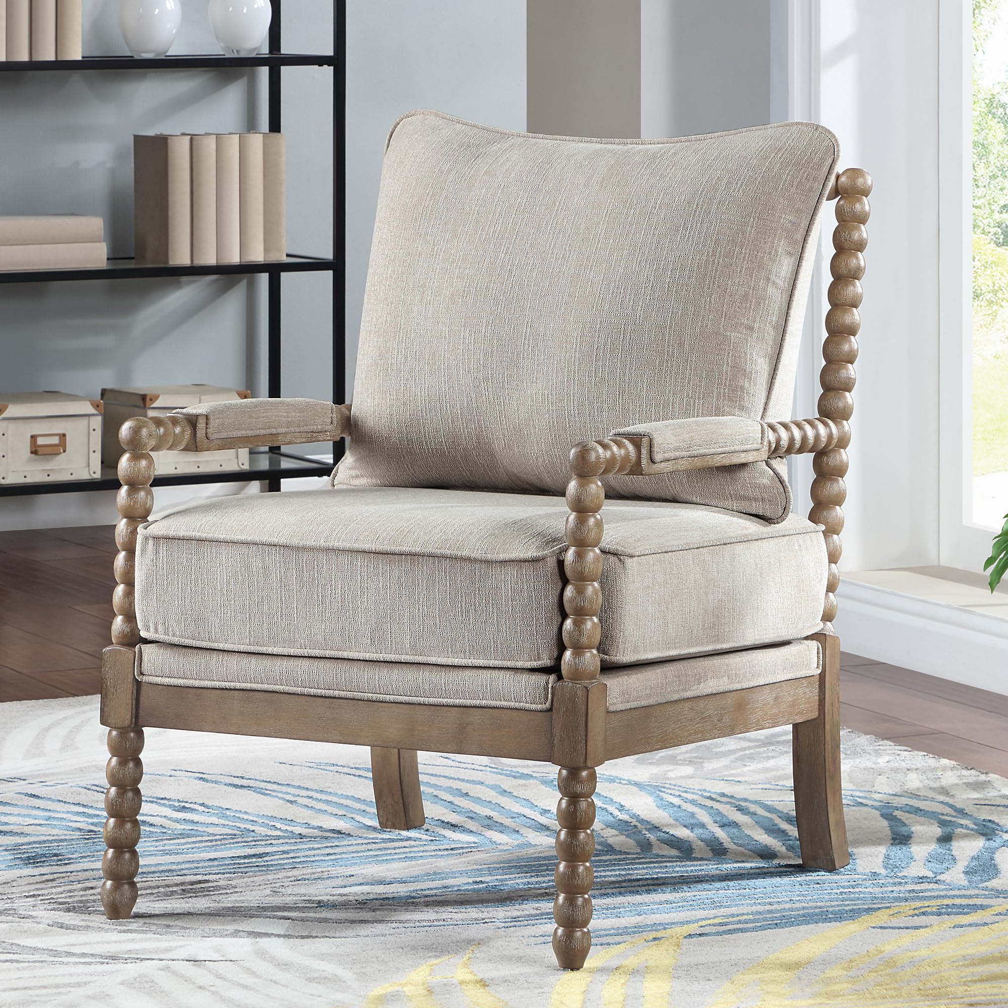 DUHOME Linen Fabric Spindle Accent Chair with Wood Frame,Modern Accent Chairs with Padded Spring Seat and Brushed White Base for Living Room Bedroom Farmhouse Home Office Belcony