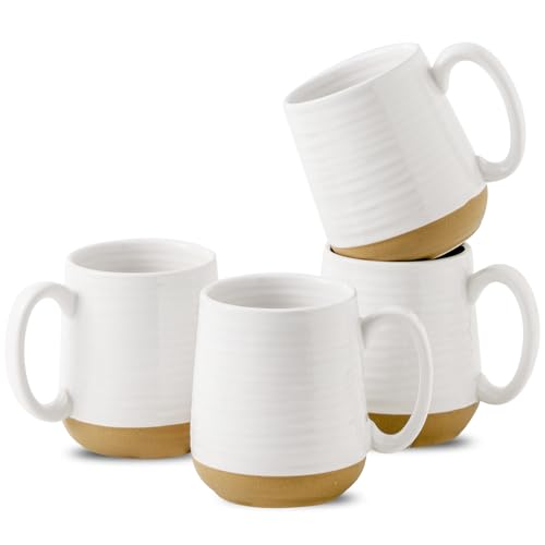 Hasense Coffee Mugs Set of 4, 15 oz Ceramic Coffee Cups with Comfortable Handle, Large Tea Cups for Coffee, Soup, Latte, Mug Set Gift for Wedding, Microwave and Dishwasher Safe, White