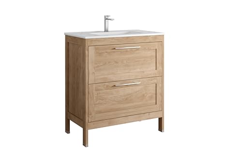 DAX Lakeside Engineered Wood and Porcelain Single Vanity with Onix Basin, 32", Oak