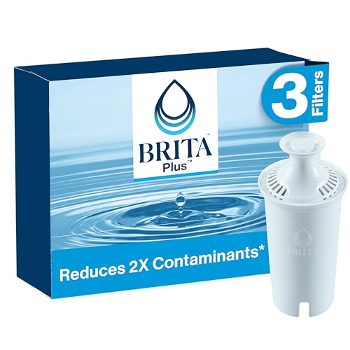 Brita Plus Water Filter, BPA-Free, High-Density Replacement Filter for Pitchers and Dispensers, Reduces 2x Contaminants*, Lasts Two Months or 40 Gallons, Includes 3 Filters