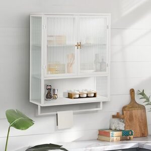 homsof 23.62" glass doors modern two-door wall cabinet with featuring two-tier enclosed storage,an open shelf,and towel rack,for entryway living room bathroom dining room