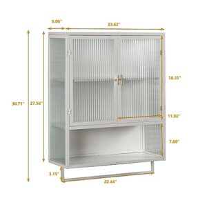 HomSof 23.62" Glass Doors Modern Two-Door Wall Cabinet with Featuring Two-Tier Enclosed Storage,an Open Shelf,and Towel Rack,for Entryway Living Room Bathroom Dining Room