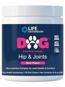 life extension dog hip & joints - dog health supplement for joint health and joint comfort - glucosamine, msm, pea, beef flavor - 90 soft chews