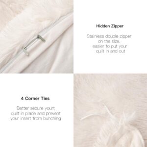 Usfivefam Plush Shaggy White Duvet Cover Set Queen,Luxury Velvet Fluffy Comforter Cover,3PCS Soft White Faux Fur Plush Fluffy Bedding Set,1 Duvet Cover+2 Pillowcases,No Comforter