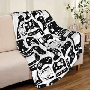 Video Game Gaming Black White Gamer Throw Blanket Soft Bed Bedding Warm Cozy Plush Flannel Fleece Blankets Gifts for Kids Boys Teens Men, Sofa Couch Bedroom Home Decor, 60"X50"